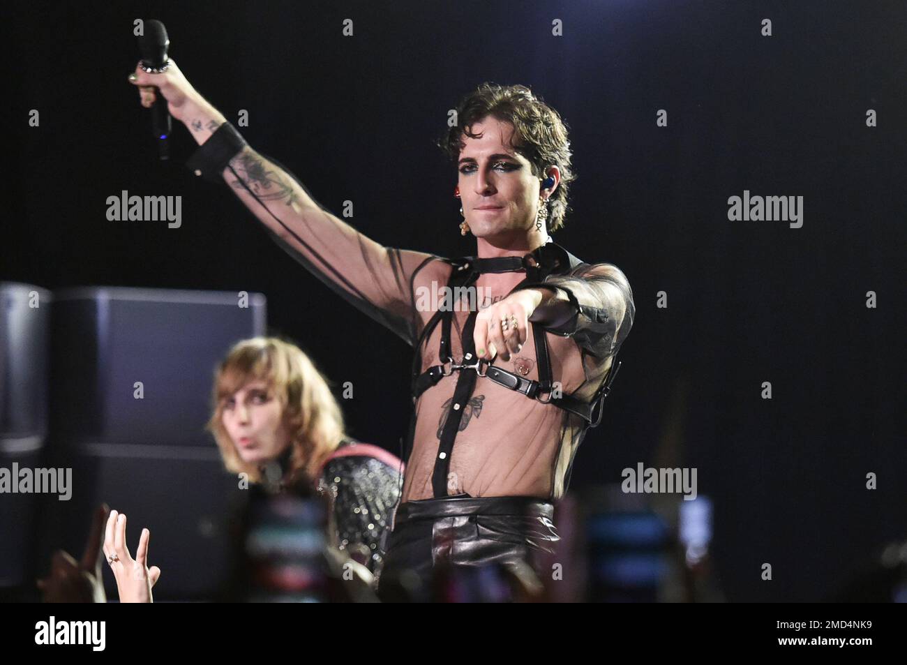 Damiano David, of Maneskin, performs on Monday, Nov. 1, 2021, at The ...