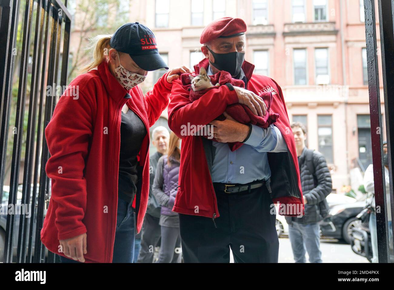 Mayoral candidate Curtis Sliwa arrives to vote with his wife Nancy ...
