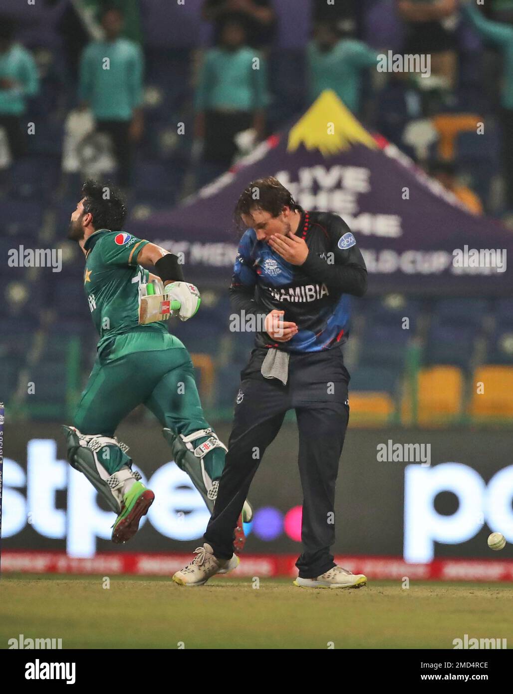 Namibia's Nicole Loftie-Eaton, right, is being hit by ball as Pakistan ...