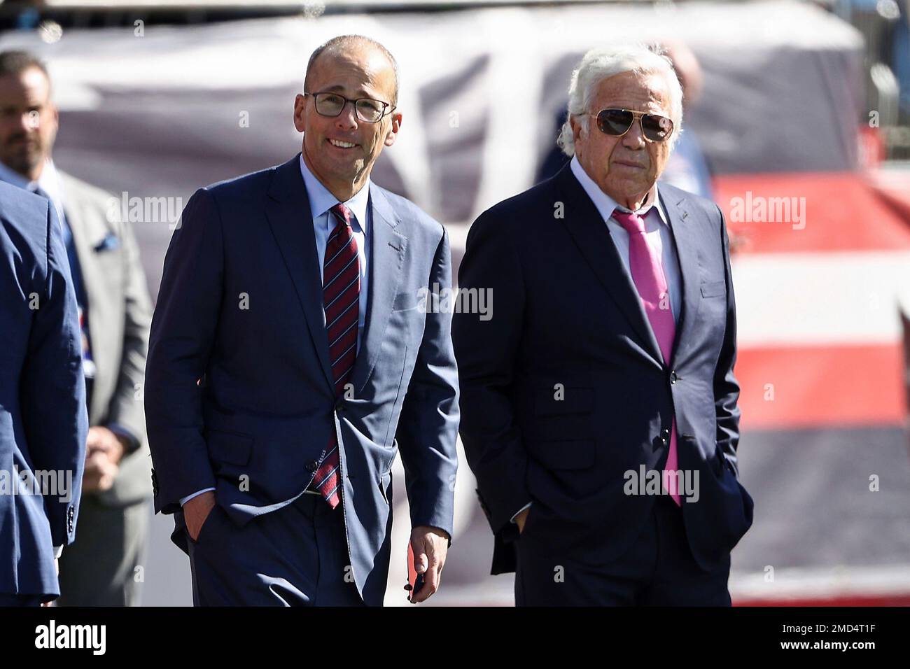 Chairman and CEO of the New England Patriots, Robert Kraft, right, with ...