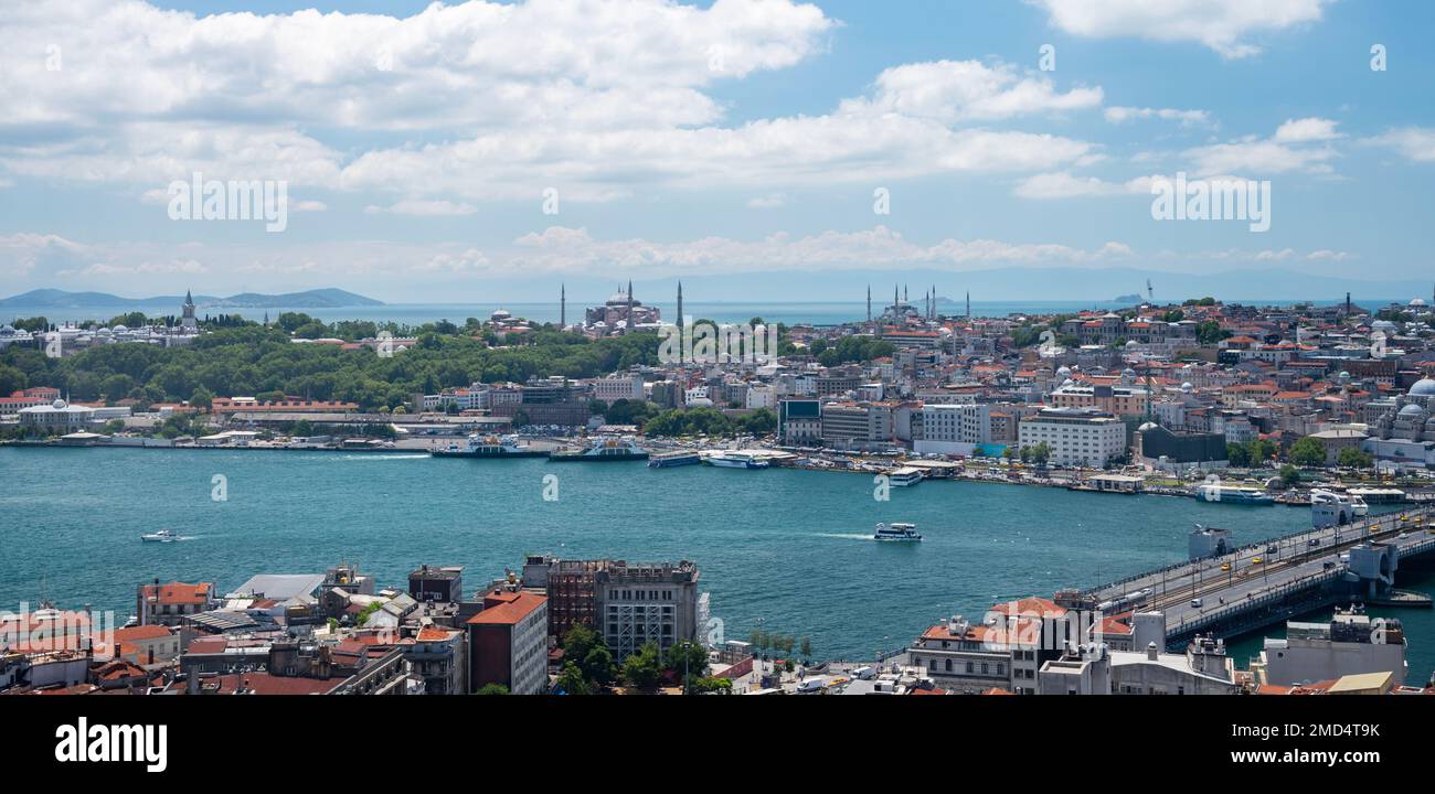 View from the roof of the Bosphorus Strait, the bridge and the mosque ...