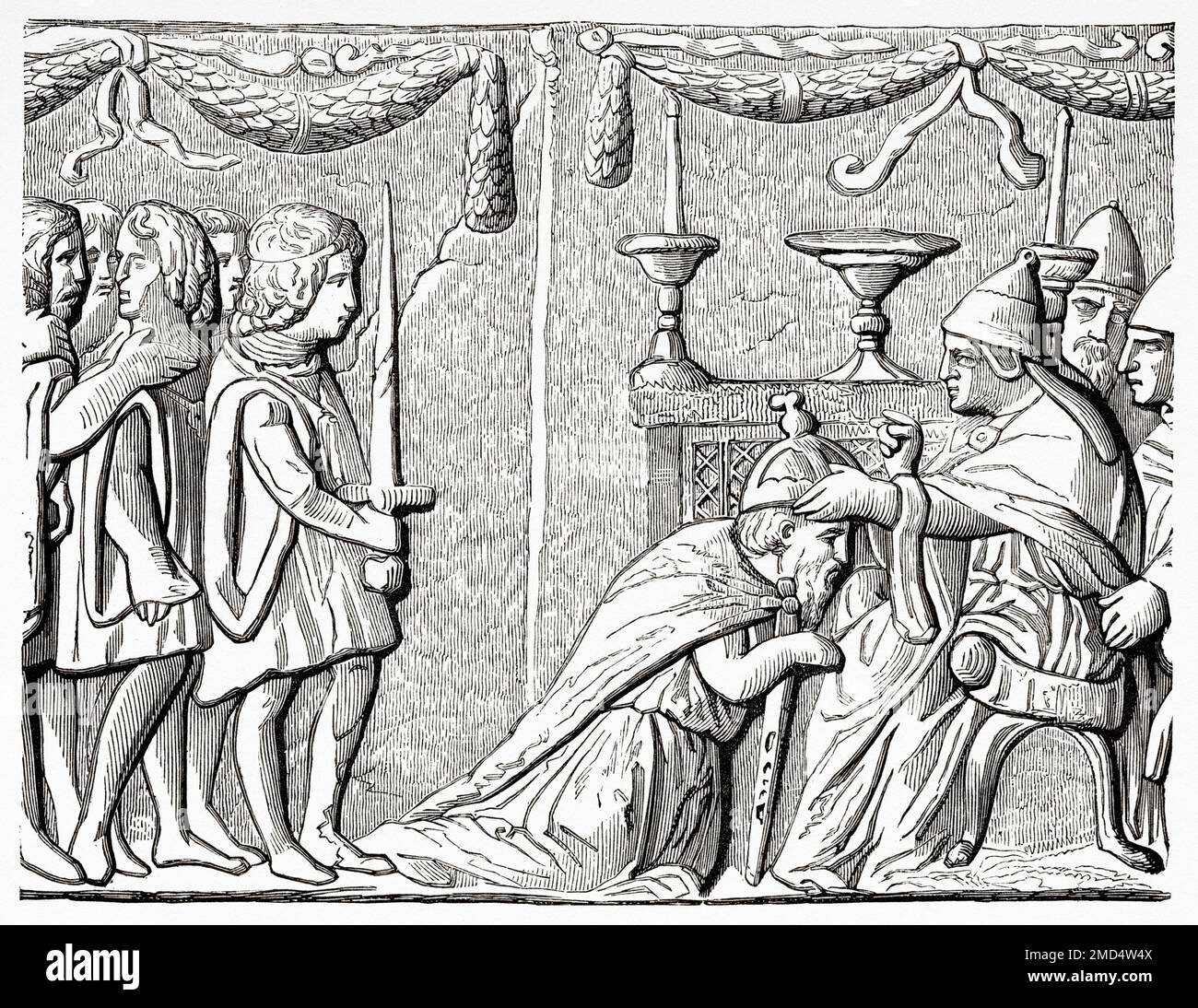 Bas-relief from a bronze door of Saint Peter's in Rome depicting the ...