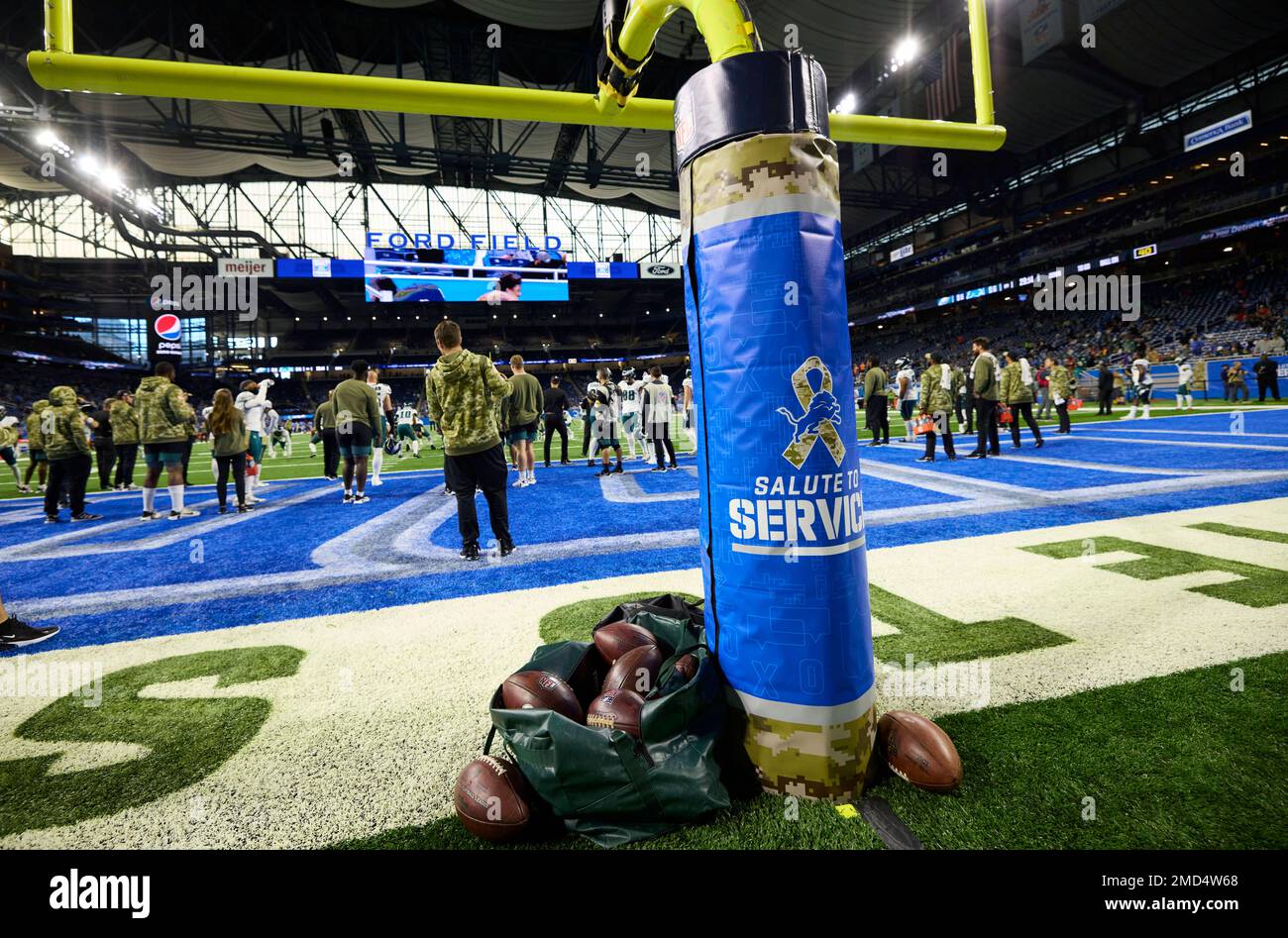 Salute to Service logo on the goal post pad during an NFL football game ...