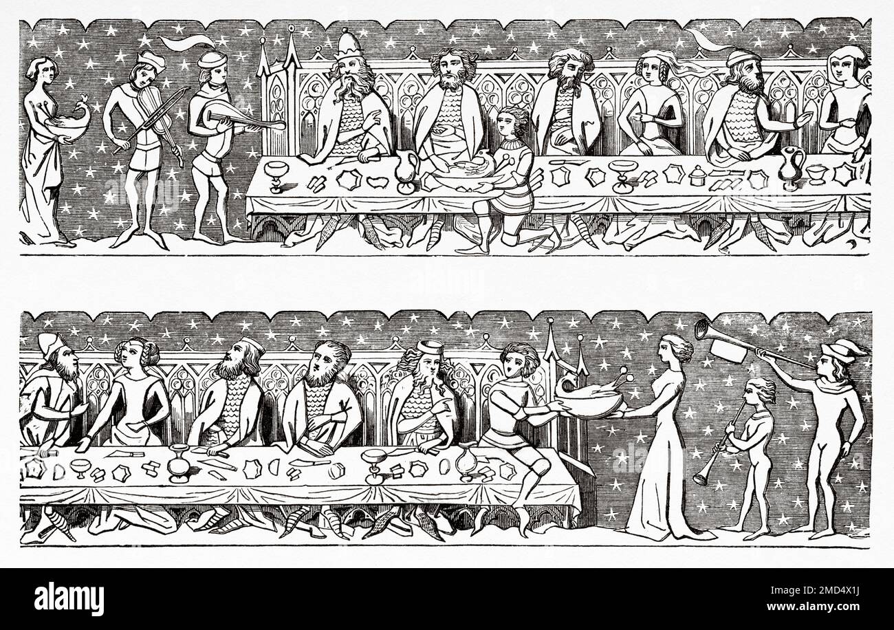 Representation of a ceremonial feast of the 15th century with a service ...