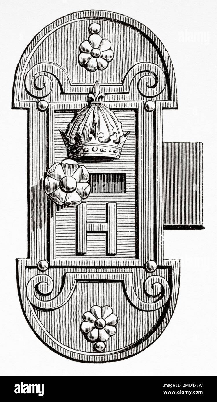 Lock of the 16th century with initial of Henry II, Chateau de ...