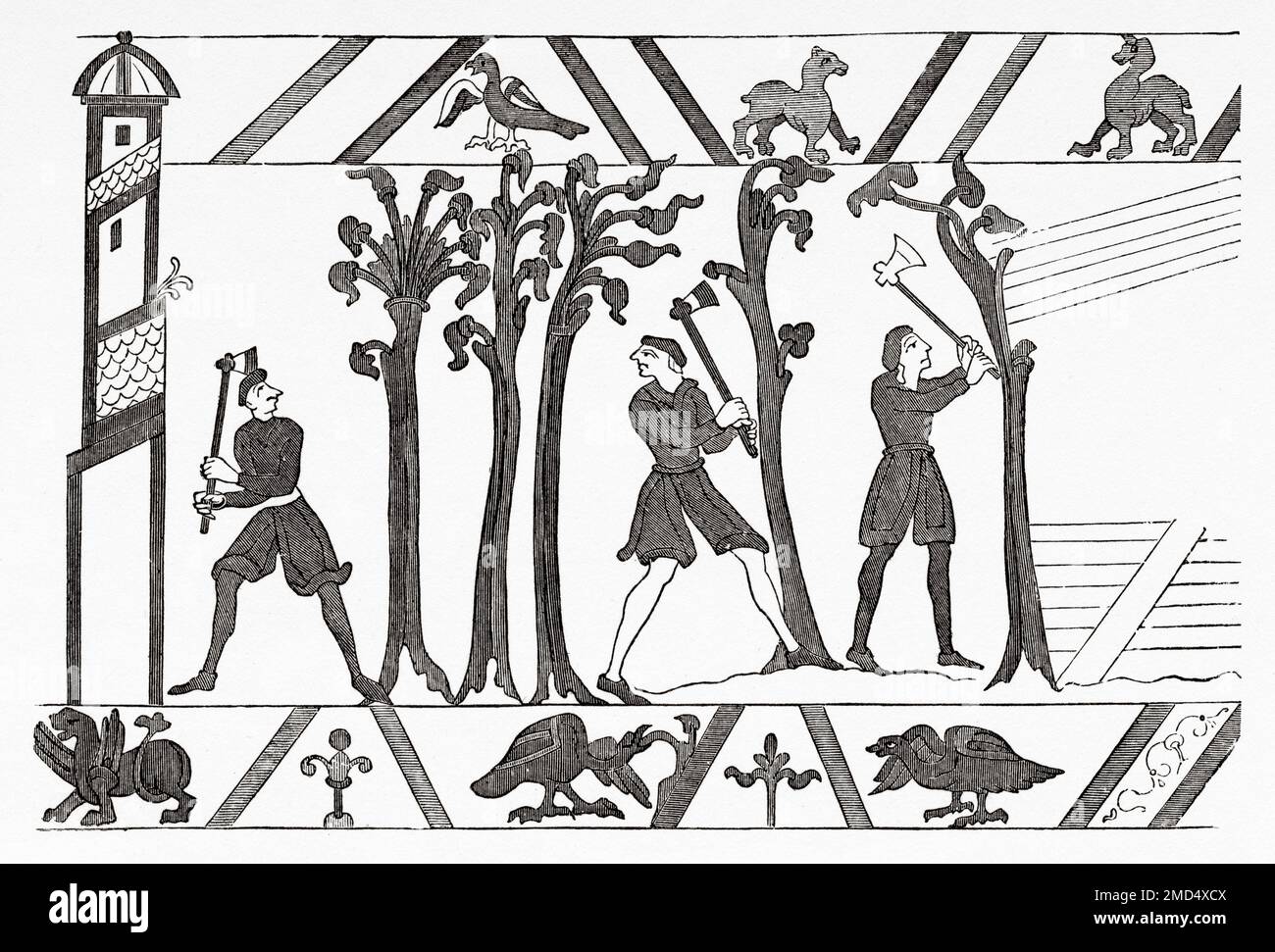 The Bayeux Tapestry, which represents the construction of the boats for ...
