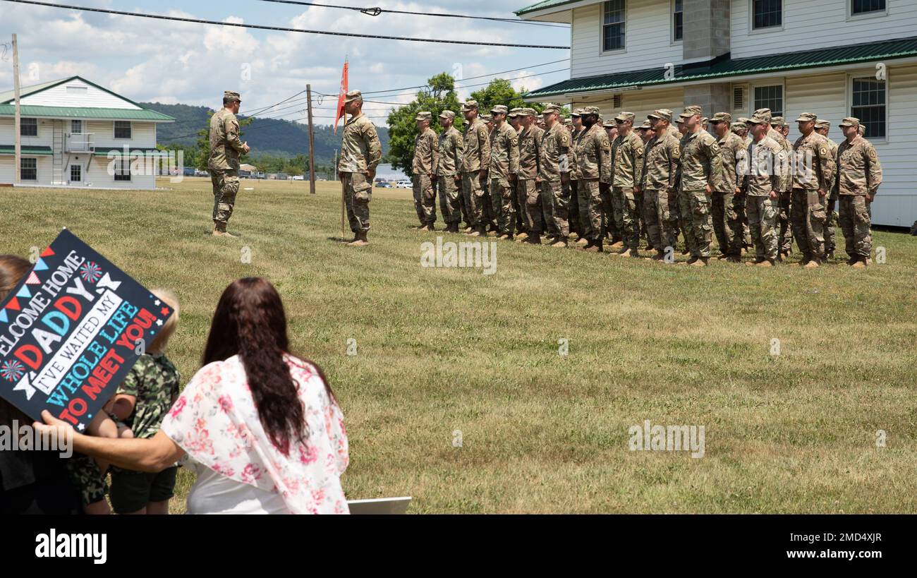 Capt. James Goslin, commander of the 228th Engineer Company, addresses ...
