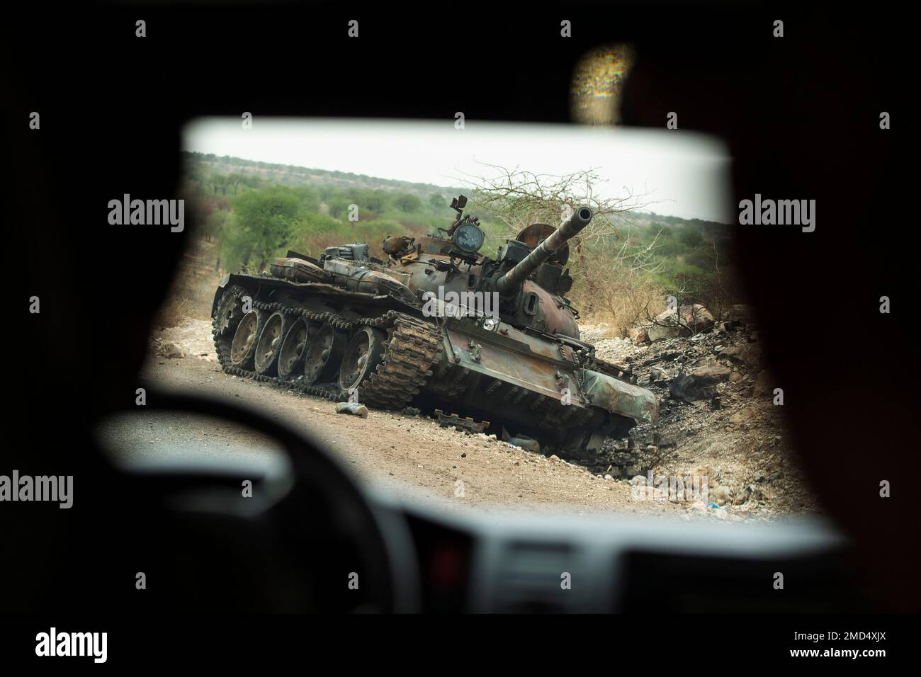 FILE - A destroyed tank is seen by the side of the road south of Humera ...
