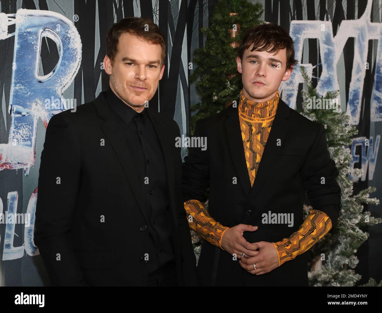 Actors Michael C. Hall, left, and Jack Alcott, right, attend the world ...