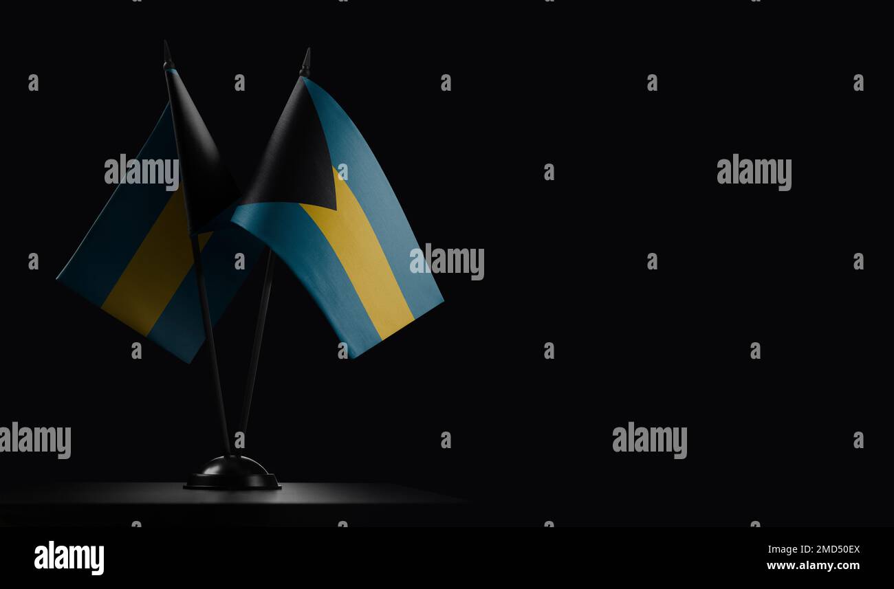 Small national flags of the Bahamas on a black background Stock Photo ...