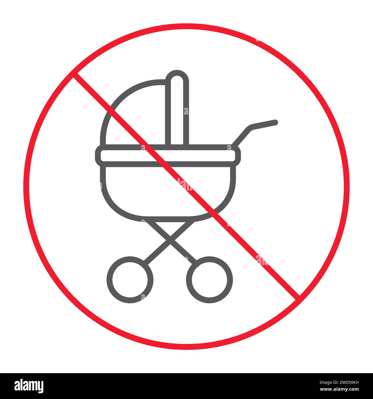 No Baby Carriage thin line icon, prohibition and forbidden, no stroller ...