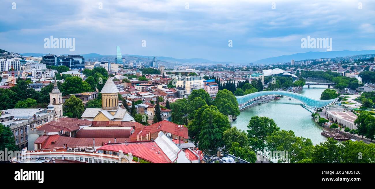 Panoramic view over old town and modern architecture of Tbilisi ...