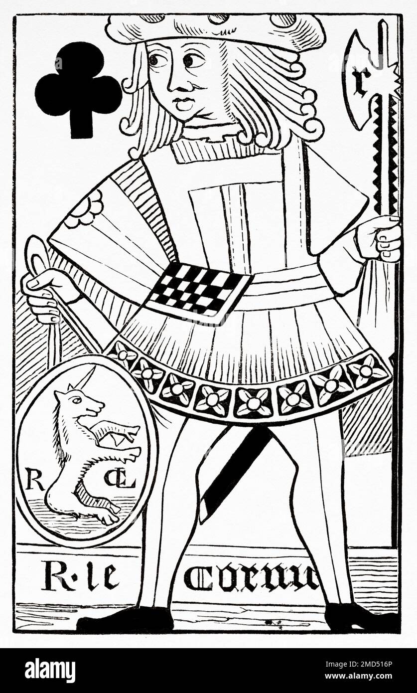Knave of Clubs playing card, designed by R le Cornu in the 16th century ...