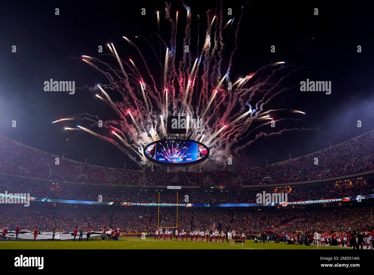 Fireworks are seen over Arrowhead Stadium before the start of an NFL ...