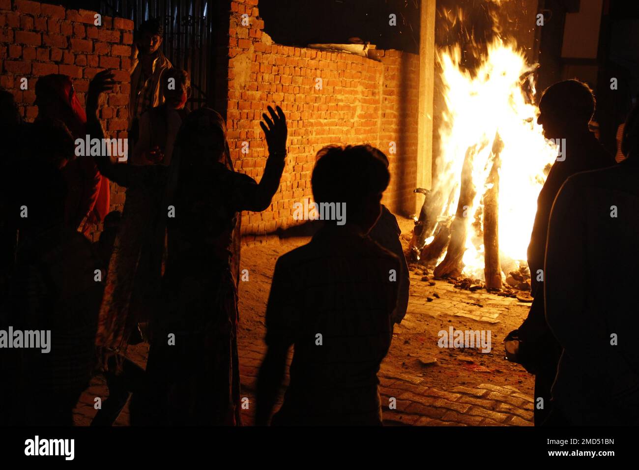 Delhi/India: Bonfire on the Holi festival in Indian village Stock Photo ...