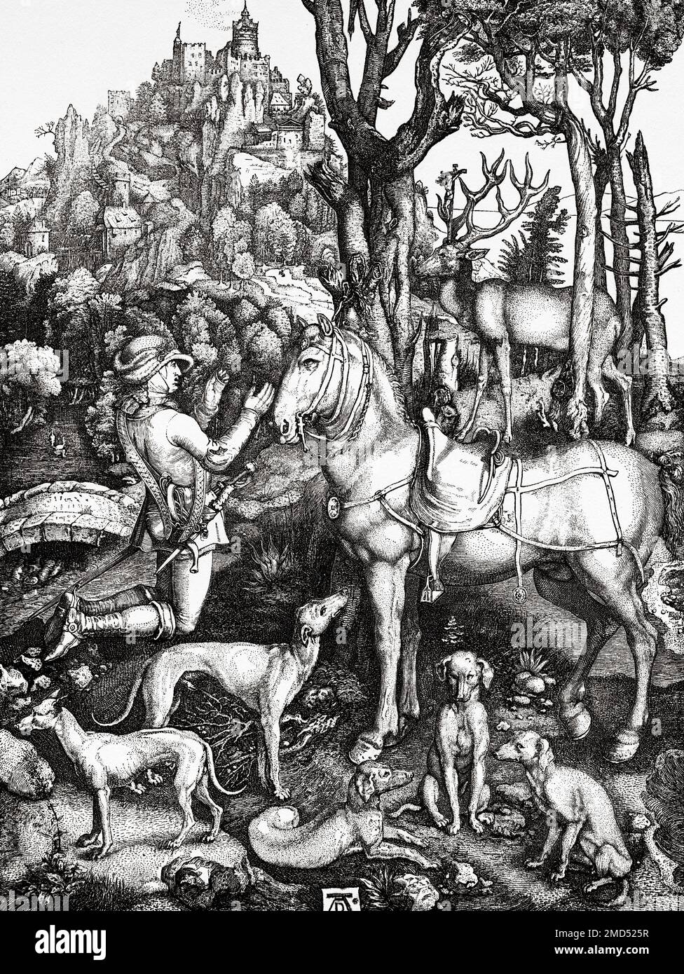 Saint Hubert in adoration before a Cross carried by a stag by Albert ...