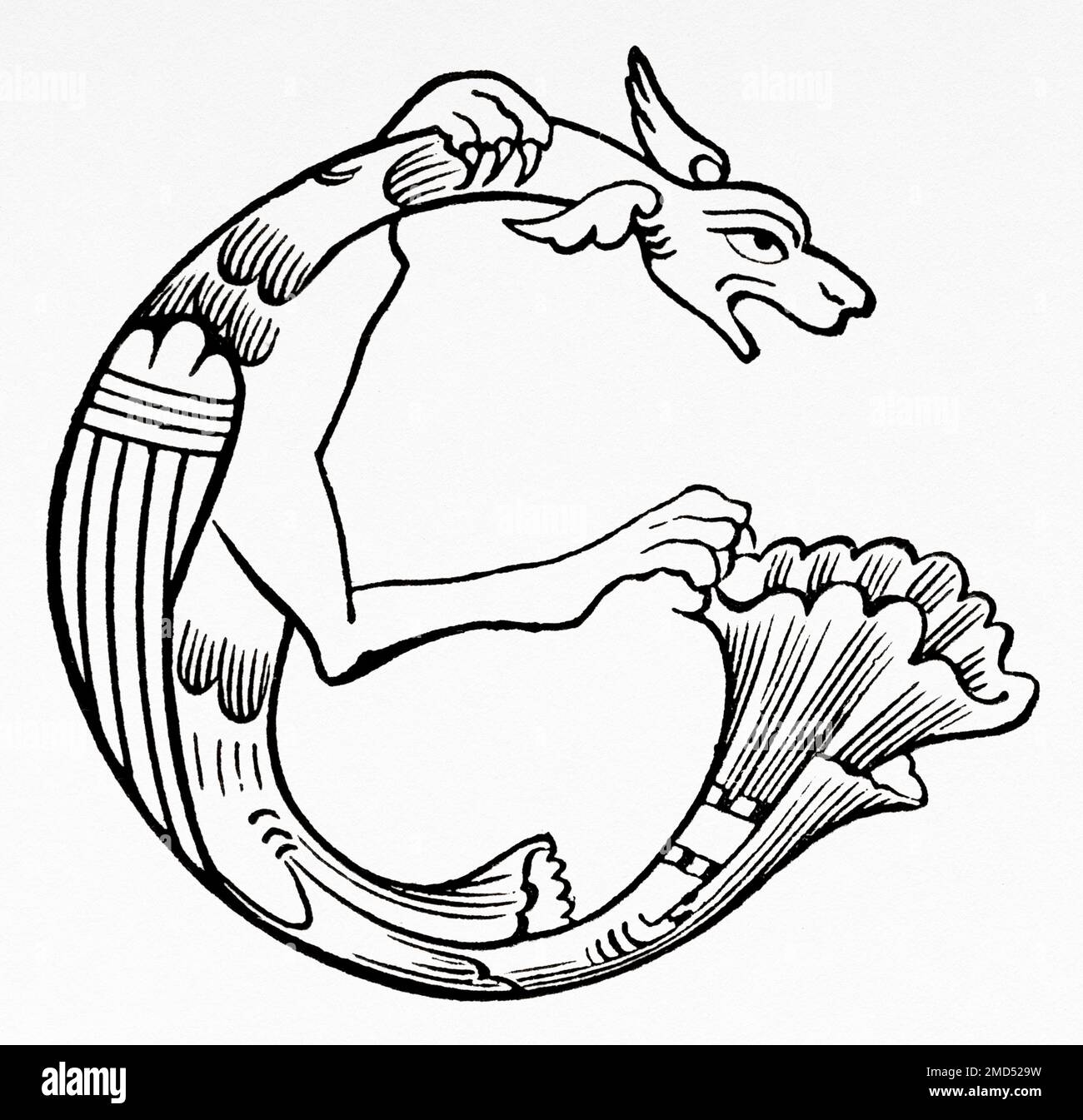 Middle ages initial capital letter C depicting a Dragon. The Arts of ...