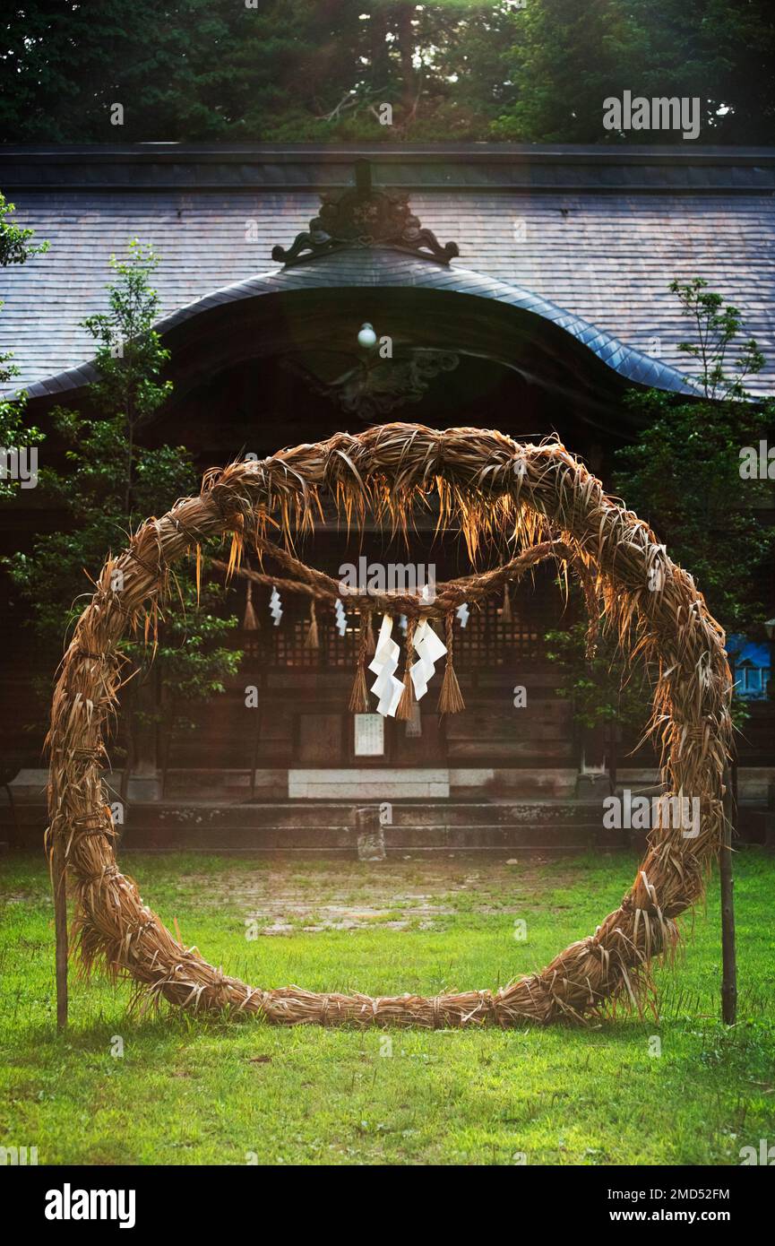 A chinowa ring, with lens flare, at a Japanese Shrine in Nagano ...