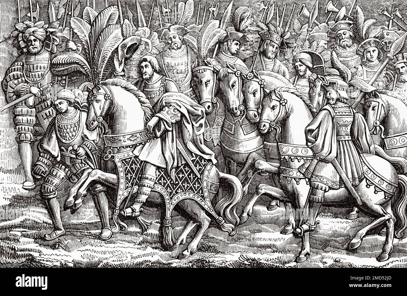 Bas-relief from the Bourgtheroulde hotel in Rouen depicting a scene ...