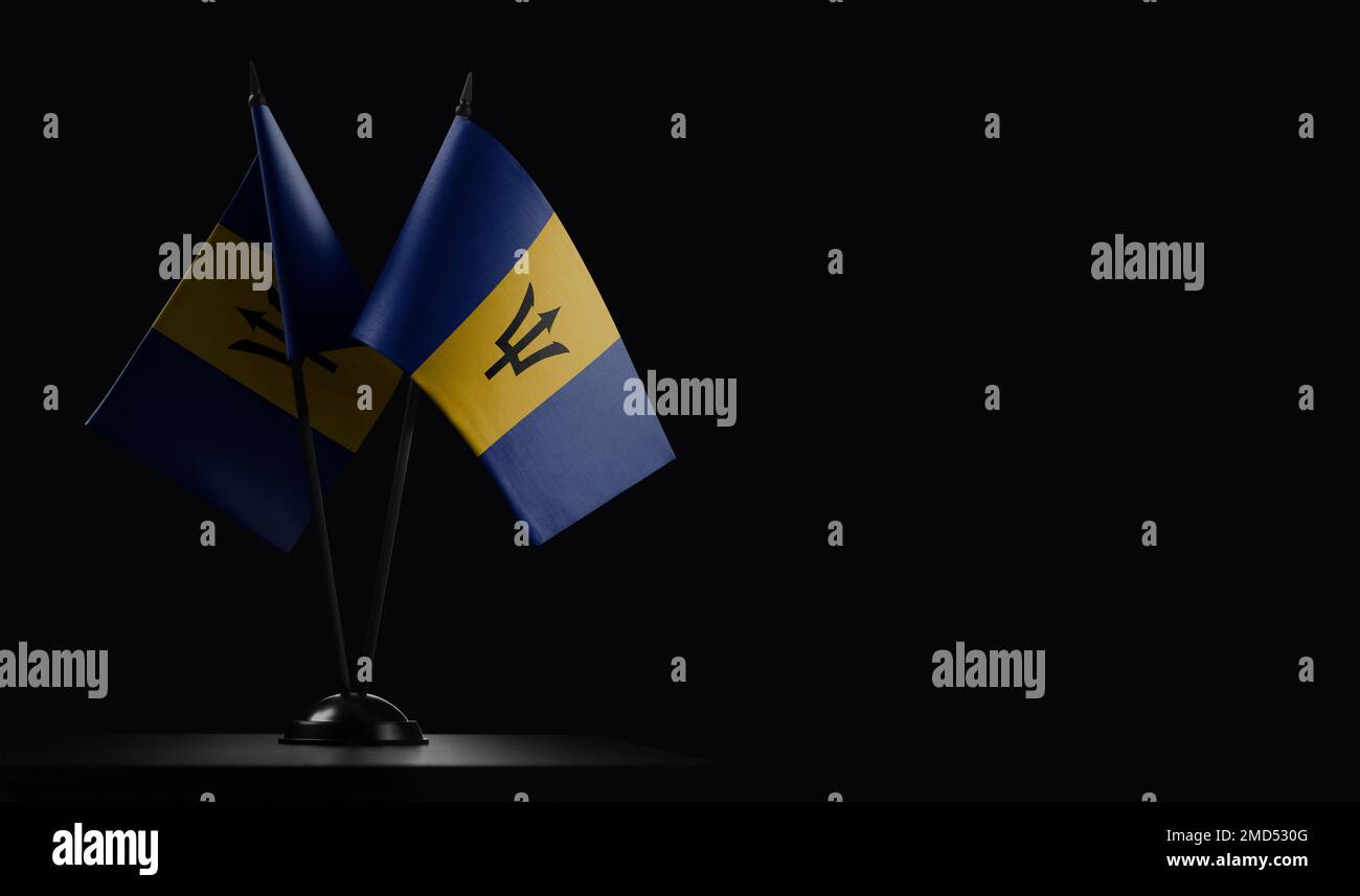 Small national flags of the Barbados on a black background Stock Photo ...