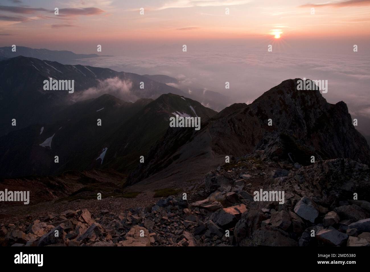 The North Japan Alps at sunrise from the summit of Mount Goryu, Nagano ...