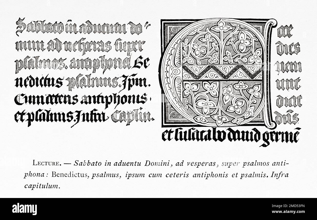 Fifteenth century handwriting from the first page of a Breviary. The ...