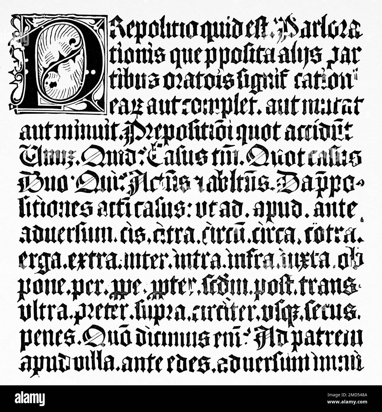 Page of xylography or wood engraving about the preposition from a ...