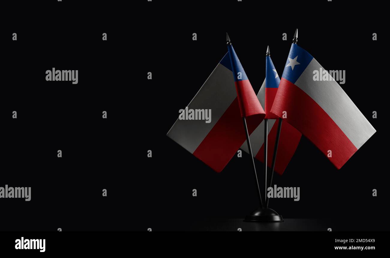 Small national flags of the Chile on a black background Stock Photo - Alamy