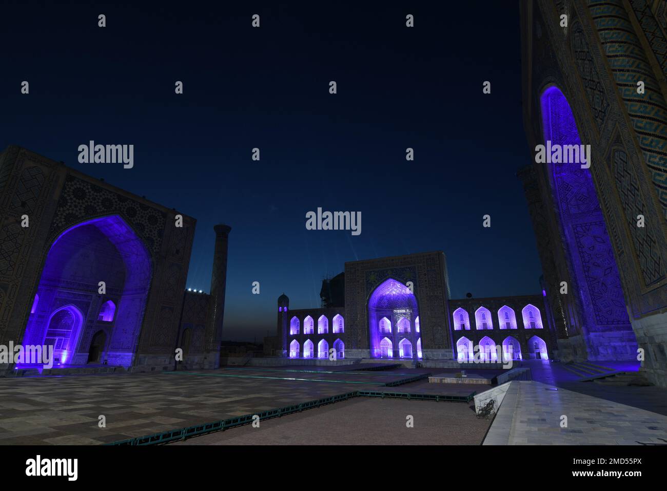 Registan at night, Samarkand, Uzbekistan. Samarkand is a city in ...