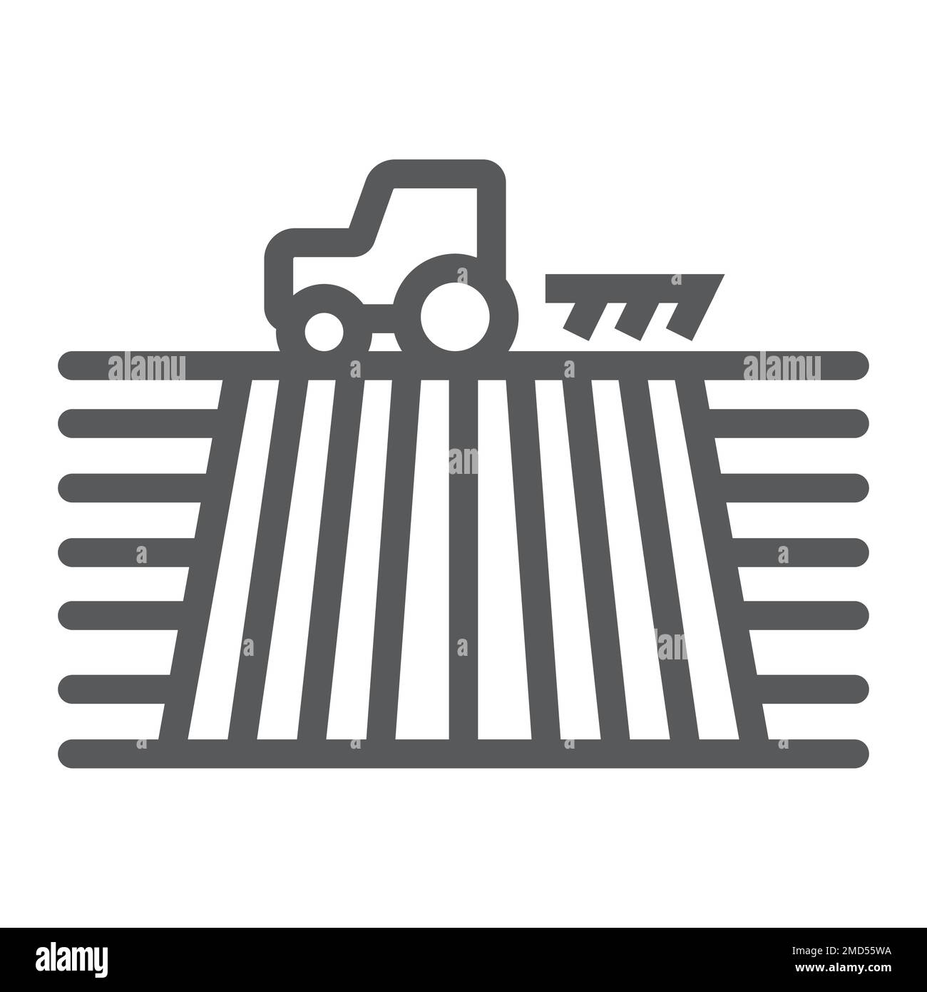 Tractor on field line icon, farming and agriculture, plowing sign ...