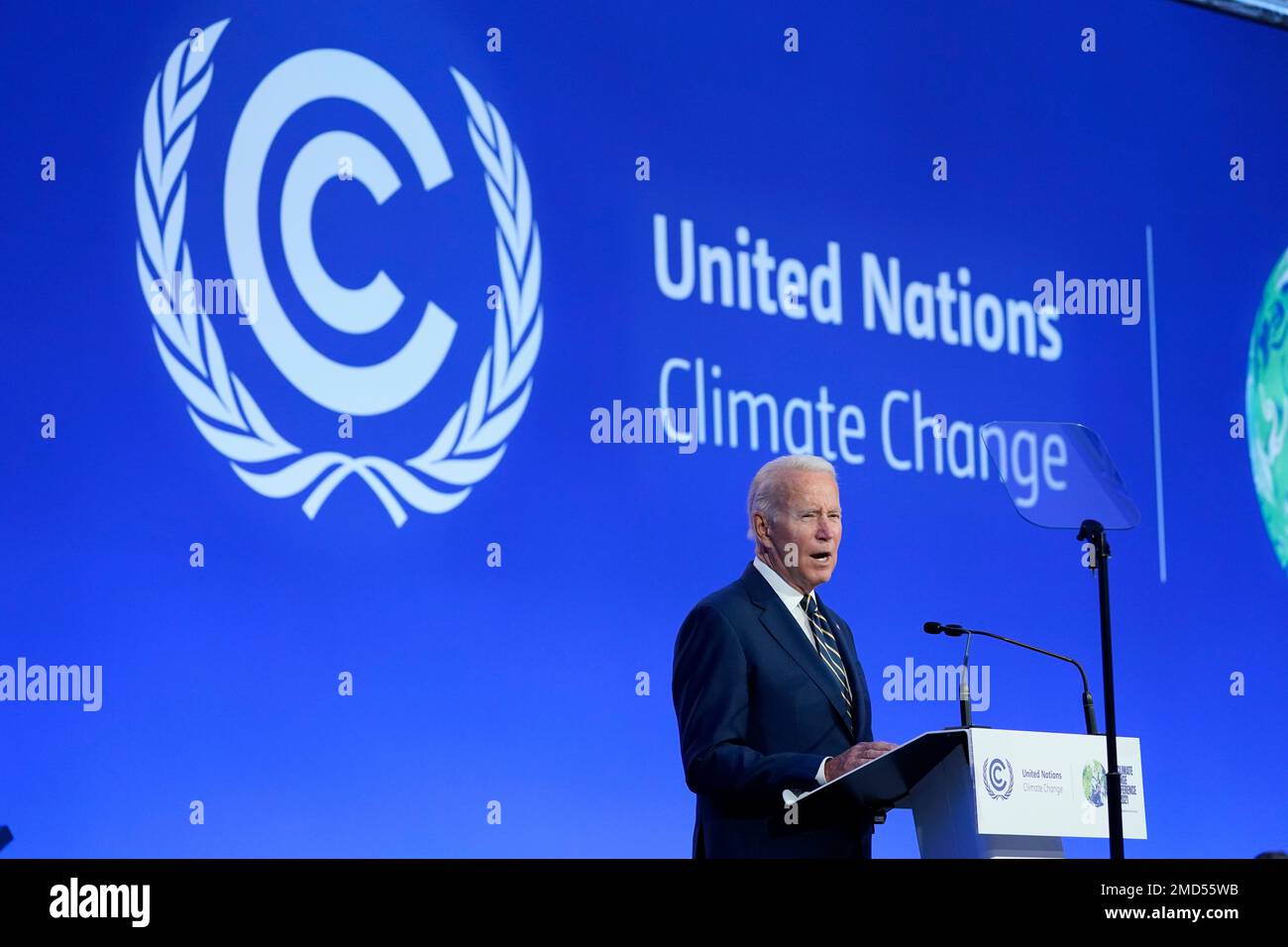 President Joe Biden speaks during the COP26 U.N. Climate Summit, Monday, Nov. 1, 2021, in ...