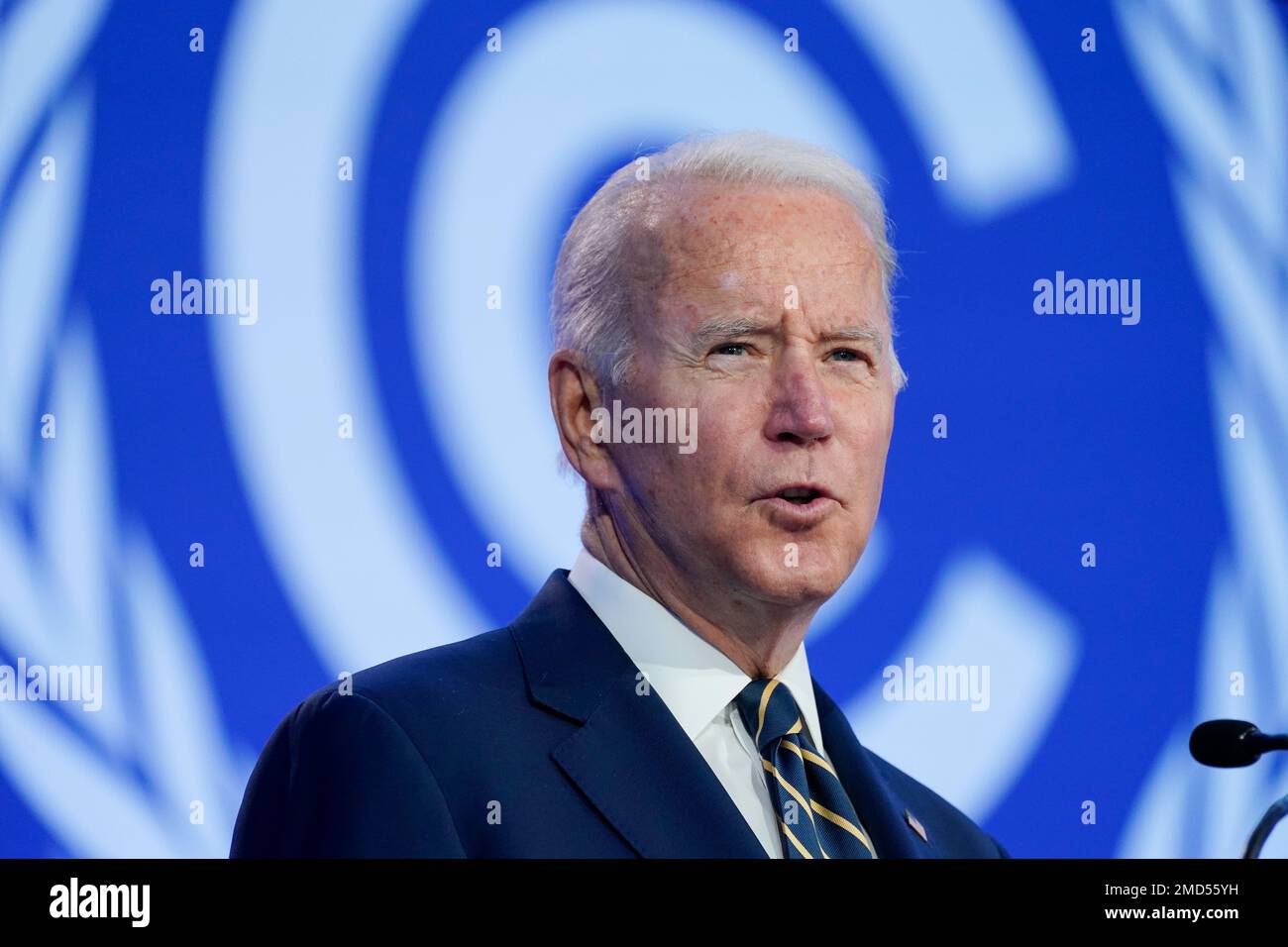 President Joe Biden speaks during the COP26 U.N. Climate Summit, Monday, Nov. 1, 2021, in ...