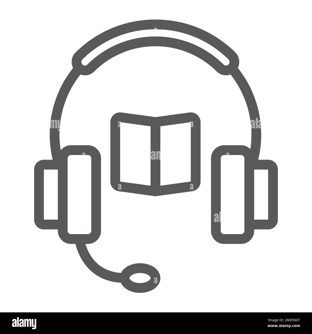 Book with headphones line icon, e learning and education, audio guide ...