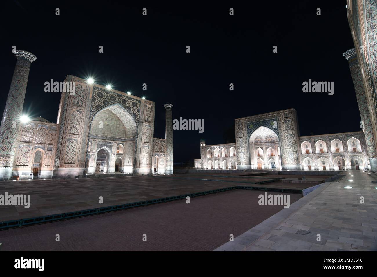 Registan at night, Samarkand, Uzbekistan. Samarkand is a city in ...
