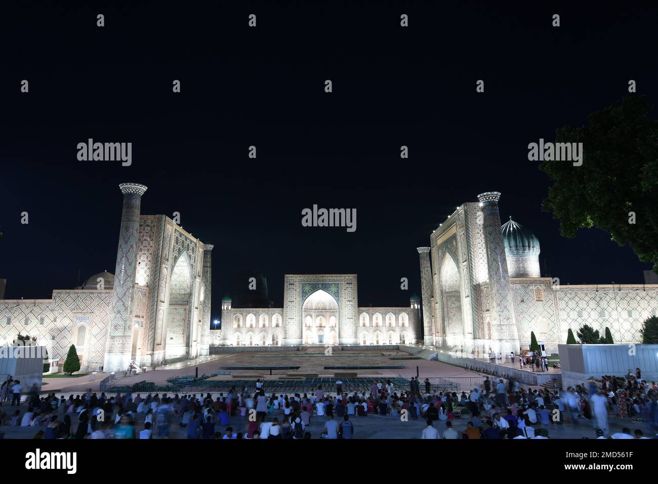 Registan at night, Samarkand, Uzbekistan. Samarkand is a city in ...