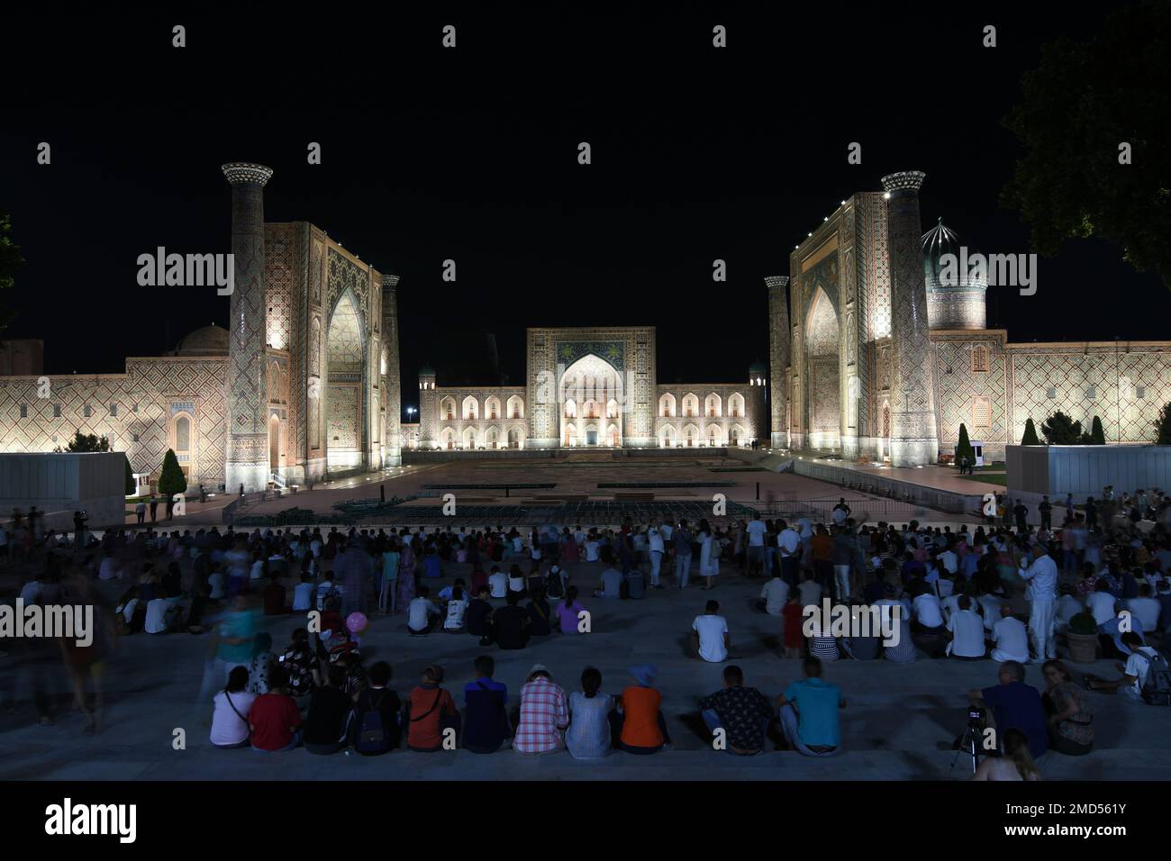 Registan at night, Samarkand, Uzbekistan. Samarkand is a city in ...