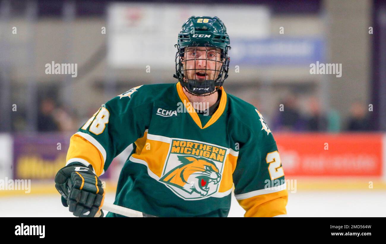 Northern Michigan forward Alex Frye (28) skates against Minnesota State ...