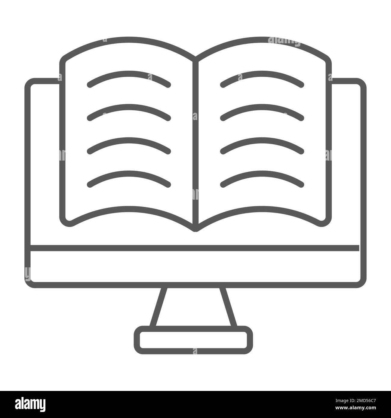 Online reading thin line icon, e learning and education, book in monitor sign vector graphics, a ...