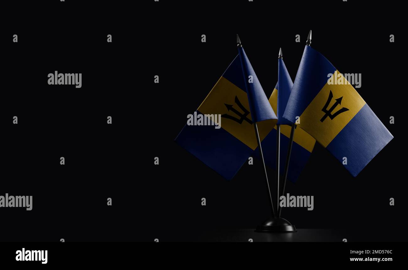 Small national flags of the Barbados on a black background Stock Photo ...