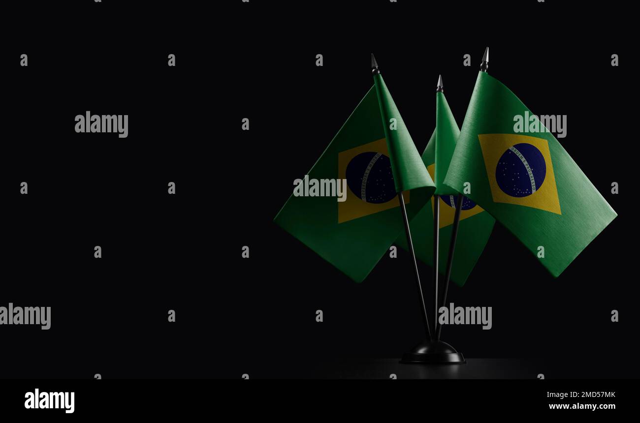 Small national flags of the Brazil on a black background Stock Photo ...