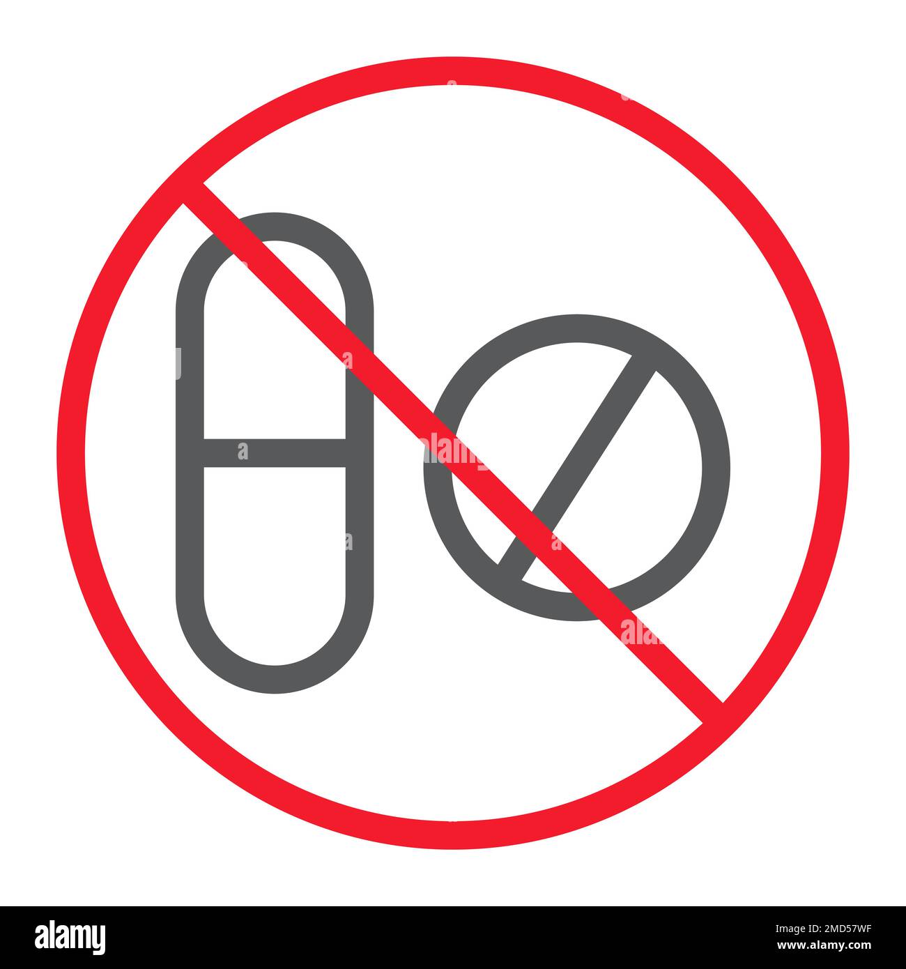 No pills line icon, prohibition and forbidden, no drugs sign vector ...