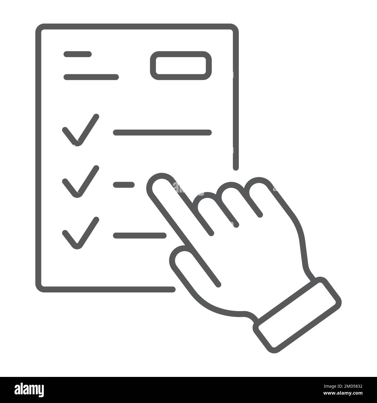 Study program thin line icon, e learning and education, finger on list sign vector graphics, a ...