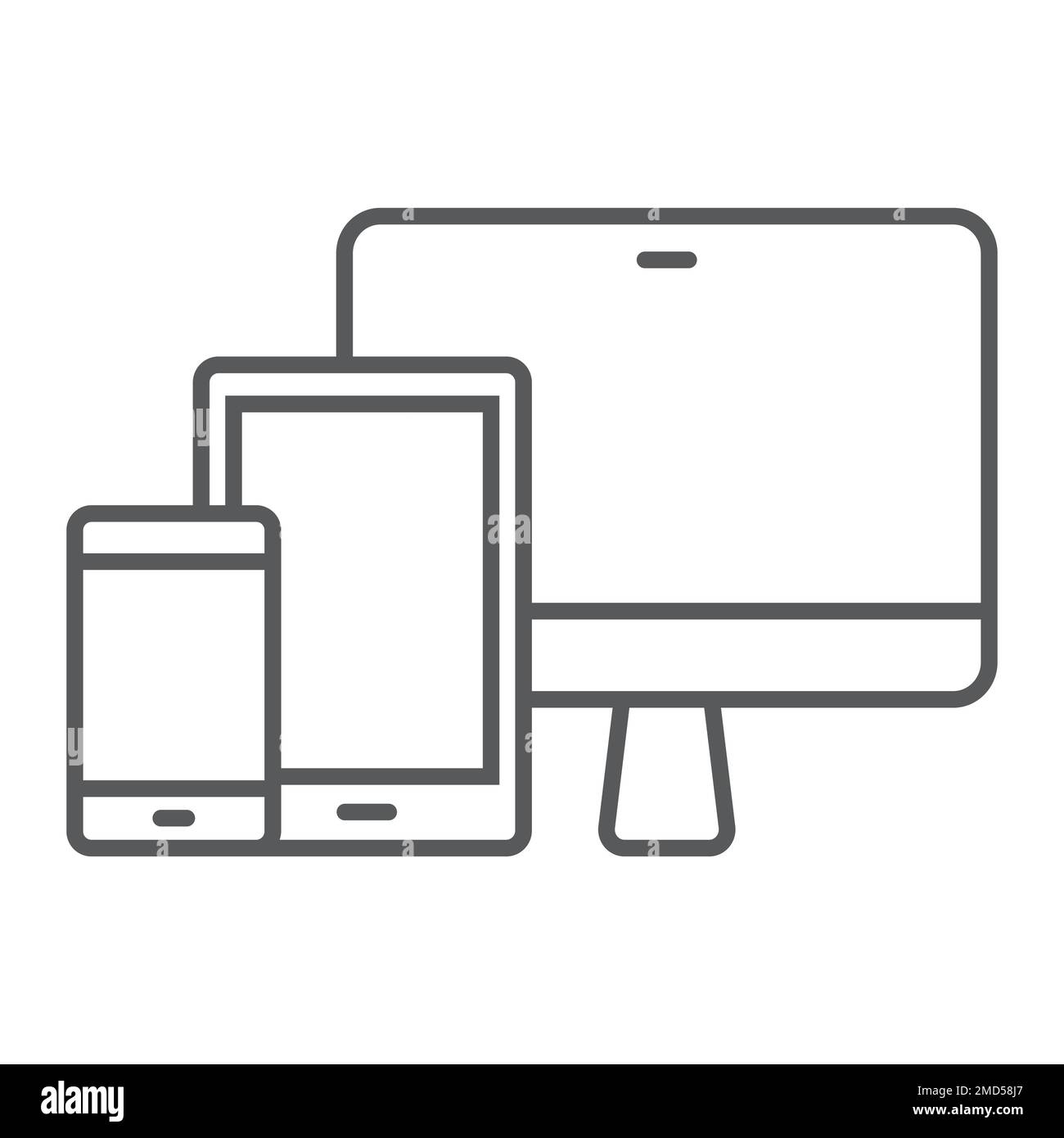 Responsive thin line icon, computer and laptop, devices sign vector ...