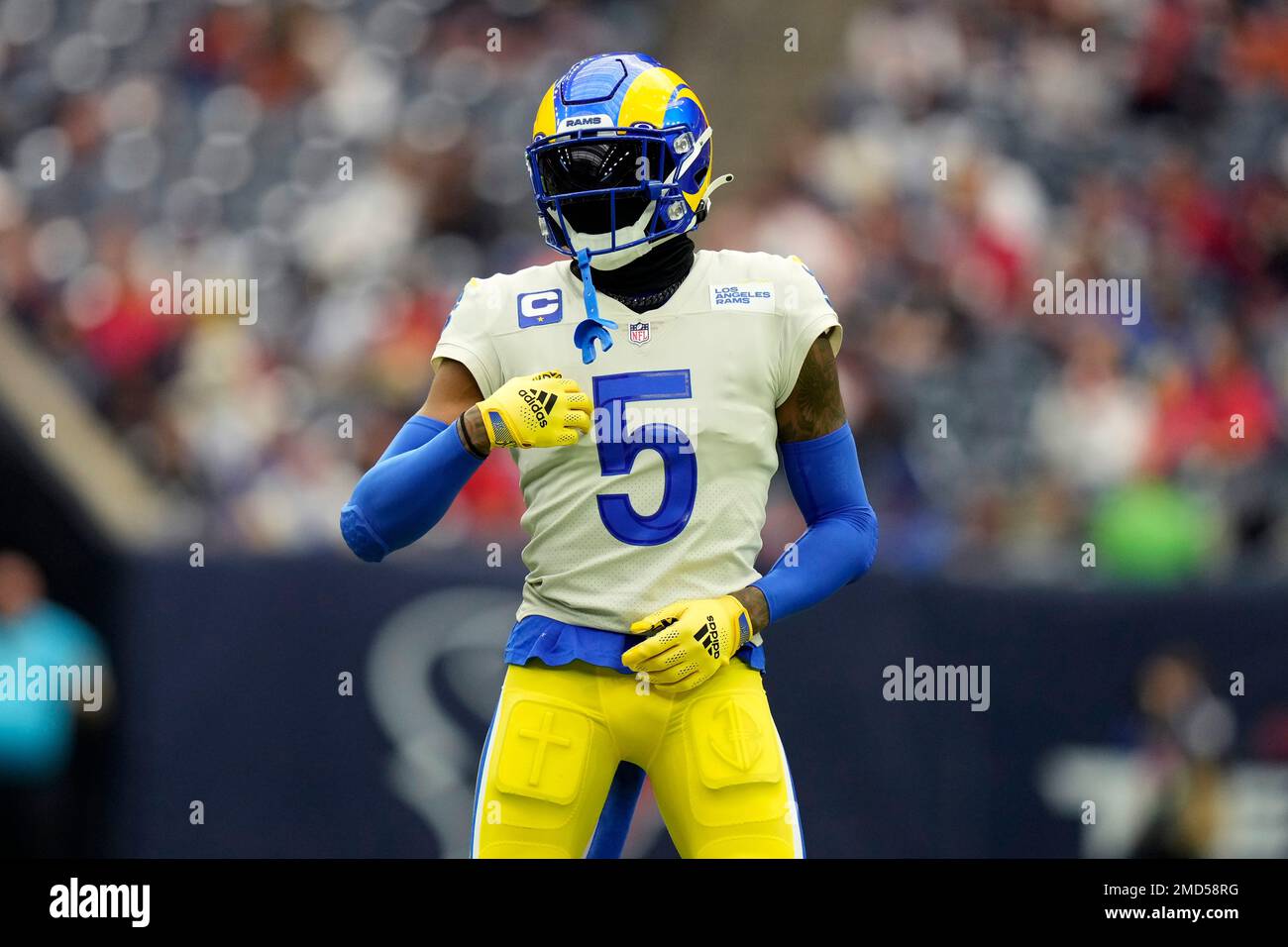Los Angeles Rams cornerback Jalen Ramsey (5) lines up against the ...