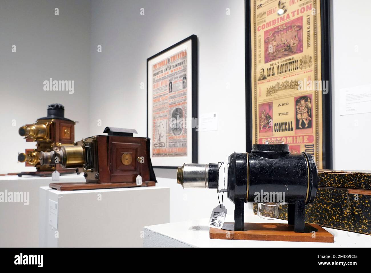 Magic lantern projectors, from the Ricky Jay Collection, are displayed ...