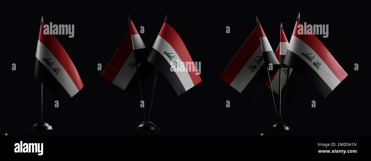 Small national flags of the Iraq on a black background Stock Photo - Alamy