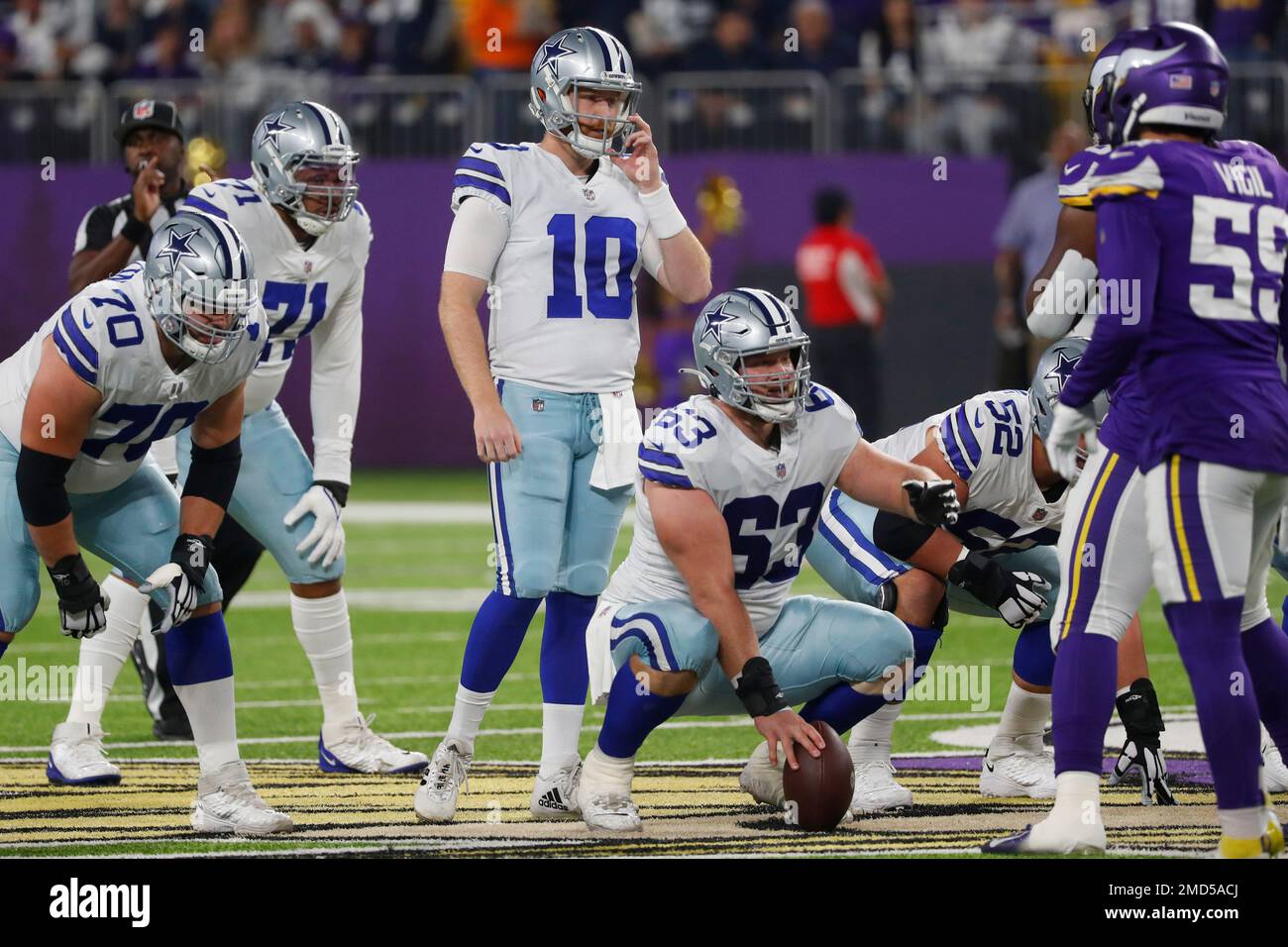 Dallas Cowboys linebacker Francis Bernard (53) lines up against the ...