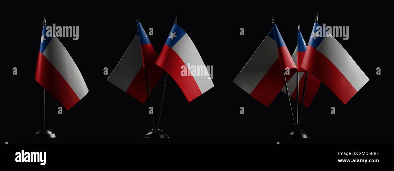 Small national flags of the Chile on a black background Stock Photo - Alamy