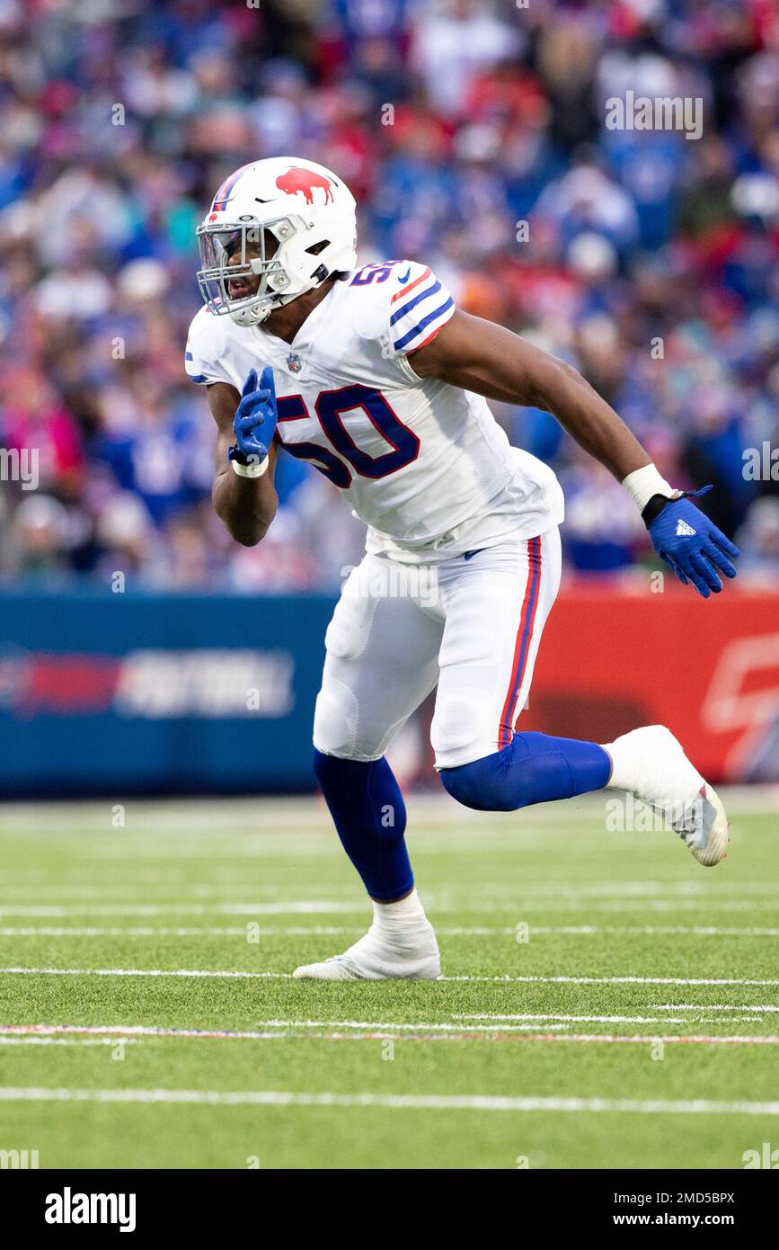 Buffalo Bills defensive end Greg Rousseau (50) defends during an NFL ...