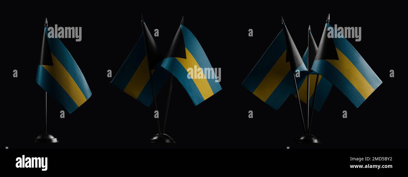 Small national flags of the Bahamas on a black background Stock Photo ...
